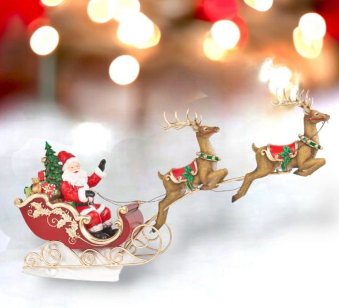Christmas Carousel Collection 22.5in Santa with Reindeer and Sleigh ...
